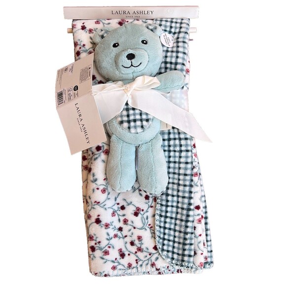 Laura Ashley | Other | Laura Ashley Baby Blanket Green Teddy Bear Plush ...
